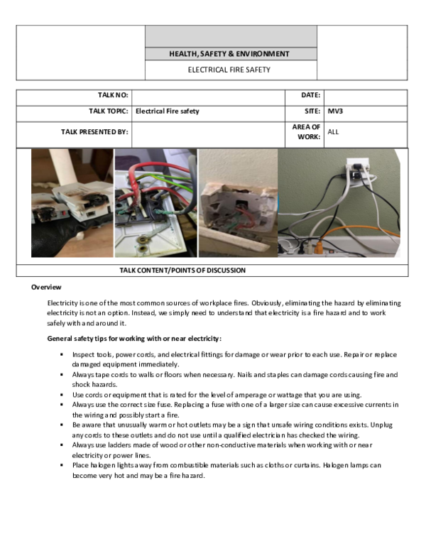 (PDF) TBT ON Electrical Fire Safety