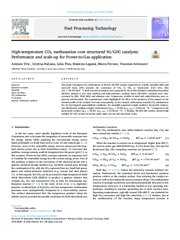 Pdf High Temperature Co2 Methanation Over Structured Ni Gdc Catalysts Performance And Scale