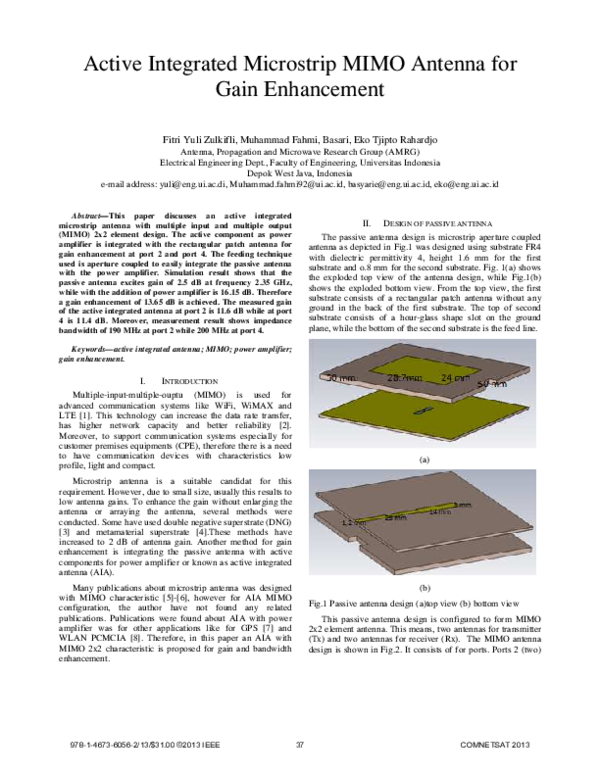 (PDF) Active integrated microstrip MIMO antenna for gain enhancement ...
