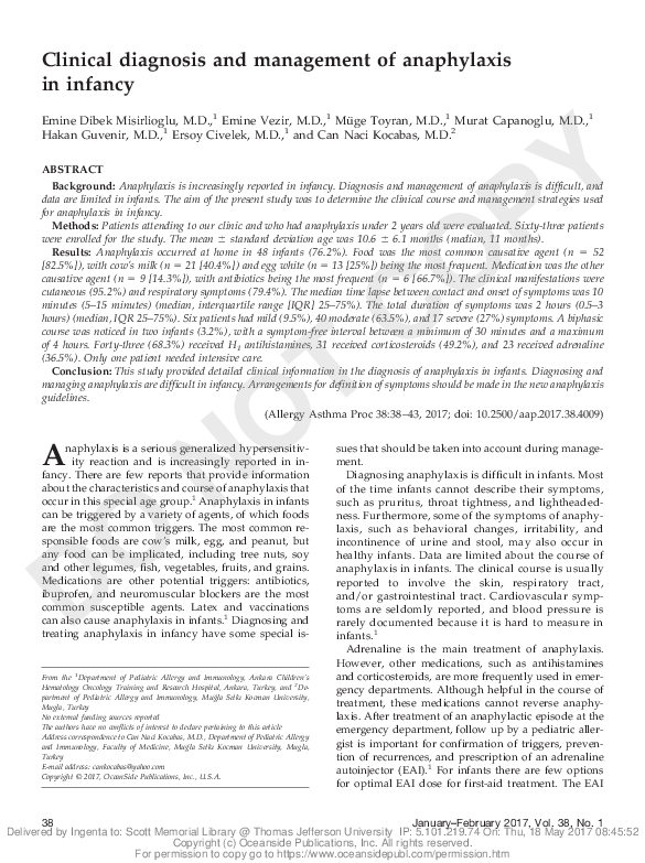 (PDF) Clinical diagnosis and management of anaphylaxis in infancy