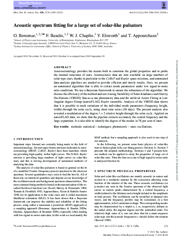 (PDF) Acoustic spectrum fitting for a large set of solar-like pulsators
