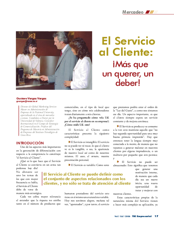 (PDF) El Servicio al cliente: ¡Más que un querer, un deber!