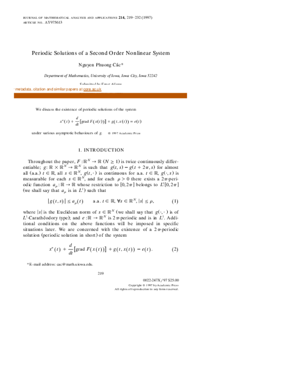 (PDF) Periodic Solutions of a Second Order Nonlinear System