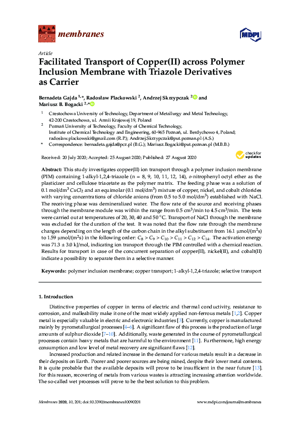 (PDF) Facilitated Transport of Copper(II) across Polymer Inclusion ...
