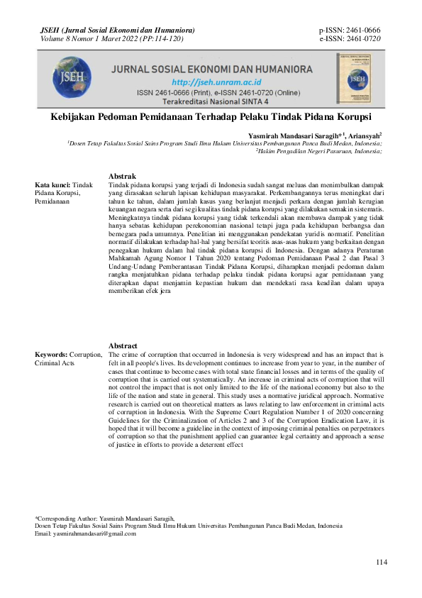 (PDF) Kebijakan Pedoman Pemidanaan Terhadap Pelaku Tindak Pidana Korupsi
