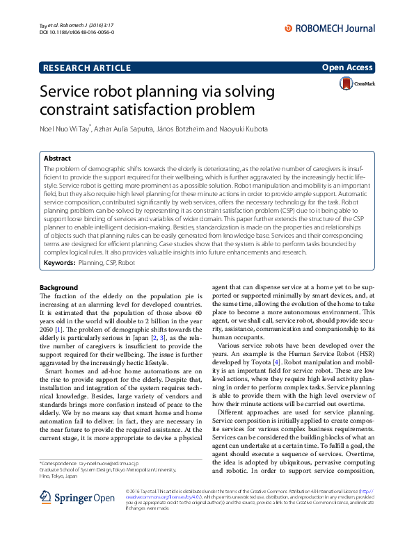 (PDF) Service robot planning via solving constraint satisfaction problem