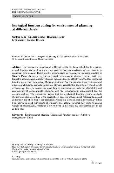 (PDF) Ecological Function Zoning for Environmental Planning at ...