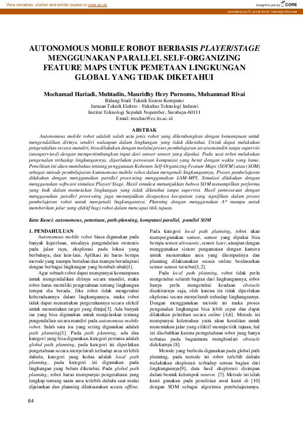 Autonomous Mobile Robot Berbasis Playerstage Menggunakan Parallel Self Organizing Feature Maps