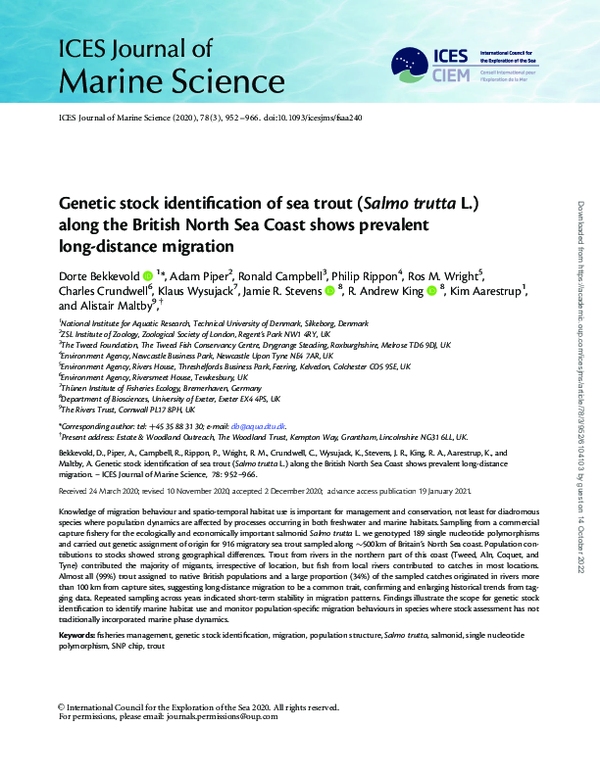 (PDF) Genetic stock identification of sea trout (Salmo trutta L.) along ...