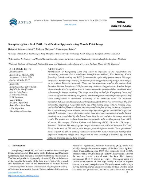 Pdf Kamphaeng Saen Beef Cattle Identification Approach Using Muzzle Print Image