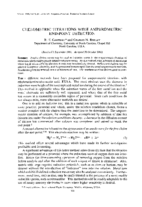 (PDF) Chelometric titrations with amperometric end-point detection