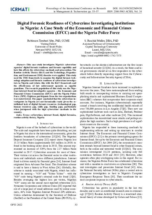 (PDF) Digital Forensic Readiness of Cybercrime Investigating Institutions in Nigeria