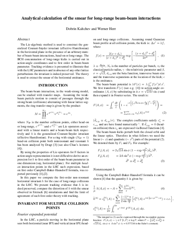 (PDF) Analytical calculation of the smear for long-range beam-beam interactions