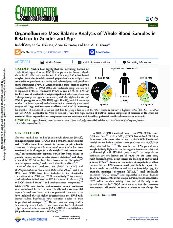 (PDF) Organofluorine Mass Balance Analysis of Whole Blood Samples in ...