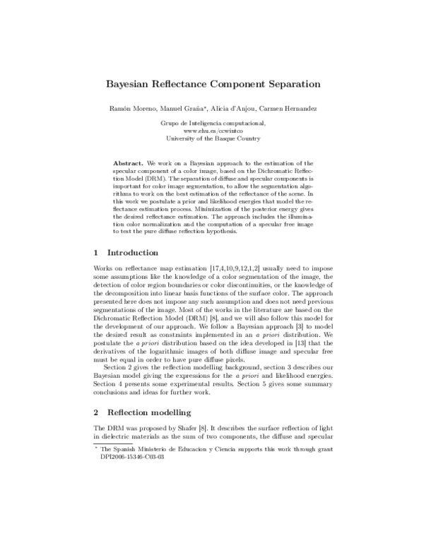 (PDF) Bayesian Reflectance Component Separation | Ramon RM - Academia.edu