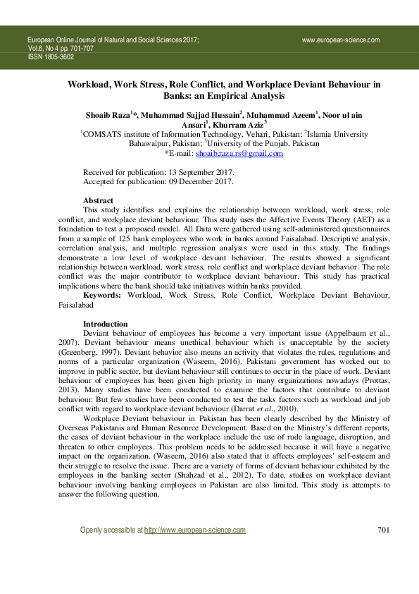 (PDF) Workload, Work Stress, Role Conflict, and Workplace Deviant ...