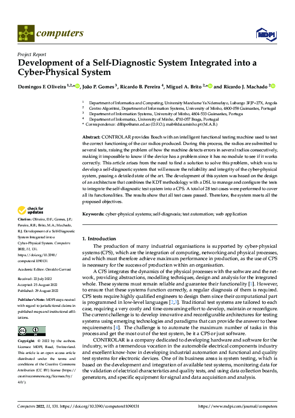 (PDF) Development of a Self-diagnostic System Integrated into a Cyber ...