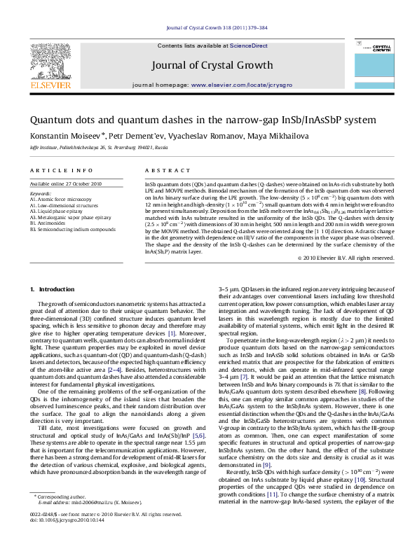 (PDF) Quantum dots and quantum dashes in the narrow-gap InSb/InAsSbP system