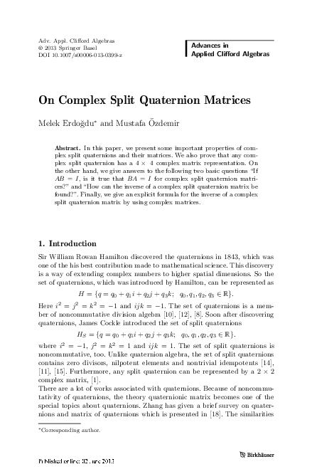 (PDF) On Complex Split Quaternion Matrices