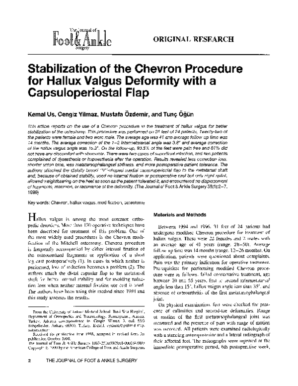 (PDF) Stabilization of the Chevron procedure for hallux valgus ...
