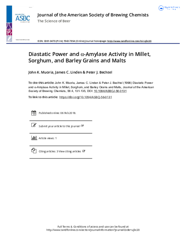 (PDF) Diastatic Power and α-Amylase Activity in Millet, Sorghum, and ...