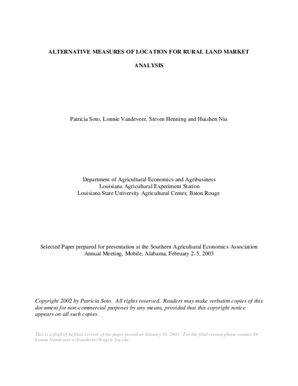 (PDF) Alternative Measures of Location for Rural Land Market Analysis