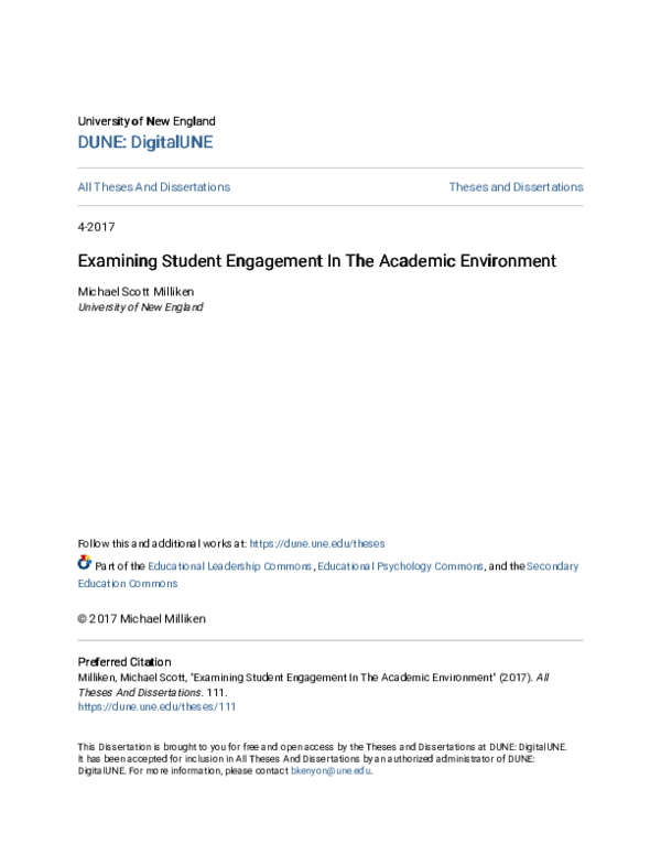 (PDF) Examining Student Engagement In The Academic Environment
