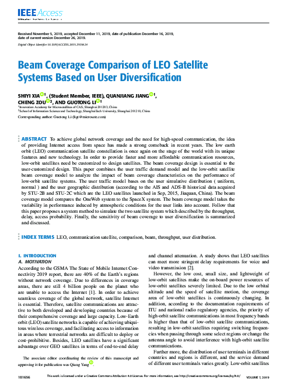 (PDF) Beam Coverage Comparison of LEO Satellite Systems Based on User ...