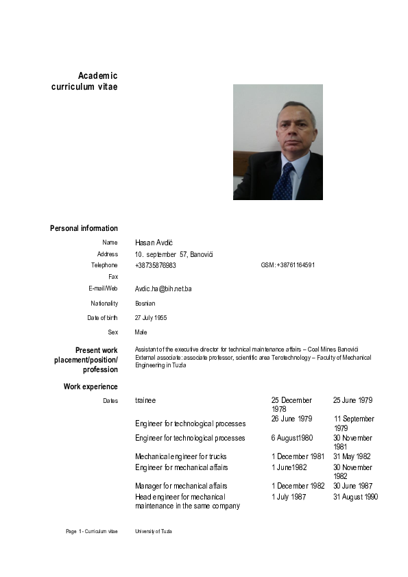 (PDF) Academic curriculum vitae Personal information Name