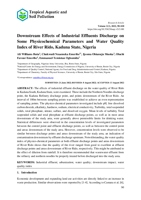 (PDF) Effect of Petroleum Waste Water on New Calabar River and Its ...