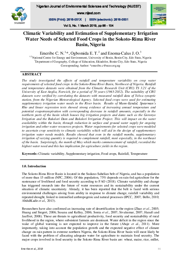 (PDF) Climatic Variability and Estimation of Supplementary Irrigation ...