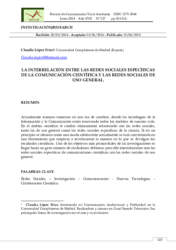 (PDF) La interrelación entre las redes sociales específicas de la ...