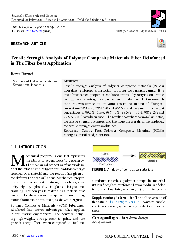 (PDF) Tensile Strength Analysis of Polymer Composite Materials Fiber ...