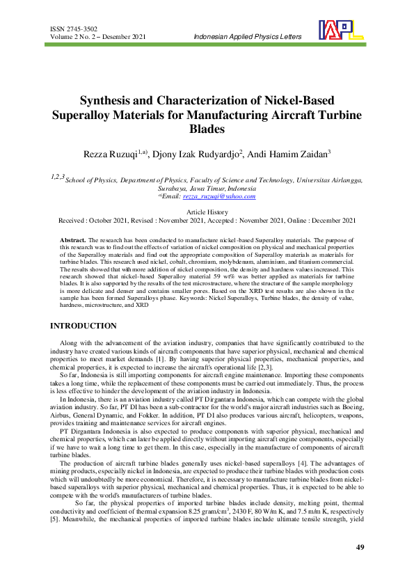 (PDF) Synthesis and Characterization of Nickel-Based Superalloy Materials for Manufacturing ...