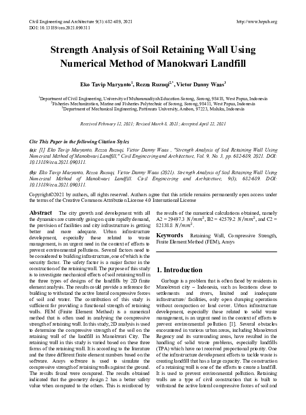 (PDF) Strength Analysis of Soil Retaining Wall Using Numerical Method of Manokwari Landfill ...