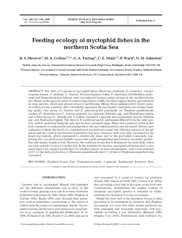 (PDF) Feeding ecology of myctophid fishes in the northern Scotia Sea