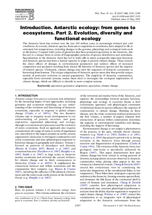 (PDF) Introduction. Antarctic ecology: from genes to ecosystems. Part 2 ...