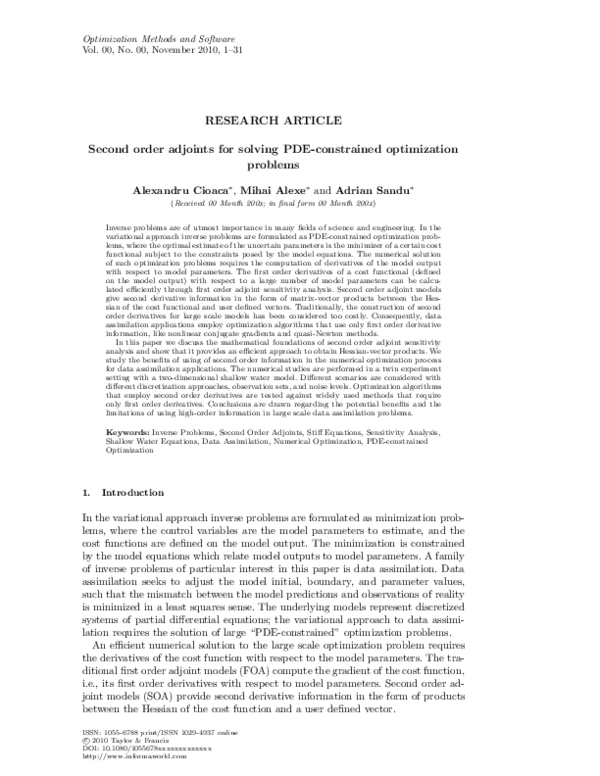 (PDF) Second-order adjoints for solving PDE-constrained optimization problems