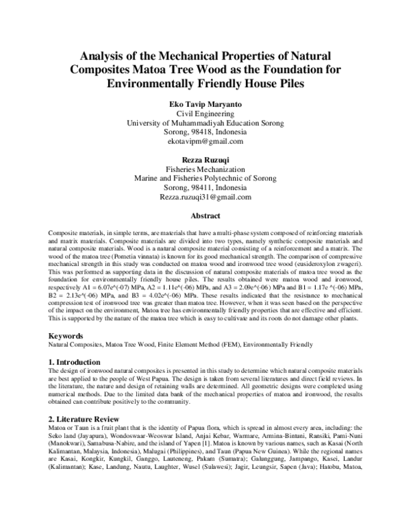 (PDF) Analysis of the Mechanical Properties of Natural Composites Matoa ...