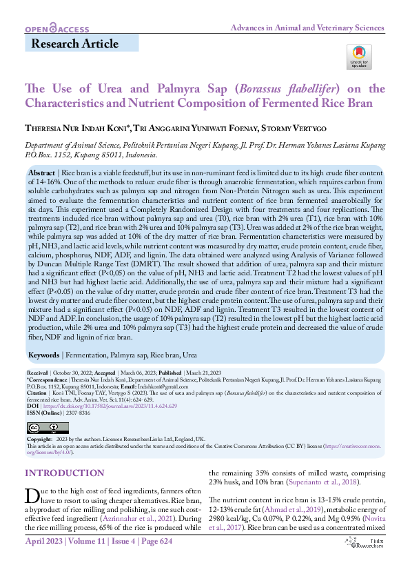 (PDF) The Use of Urea and Palmyra Sap (Borassus flabellifer) on the ...