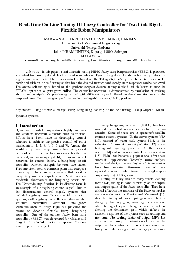 (PDF) Real-time on line tuning of fuzzy controller for two-link rigid–flexible robot manipulators