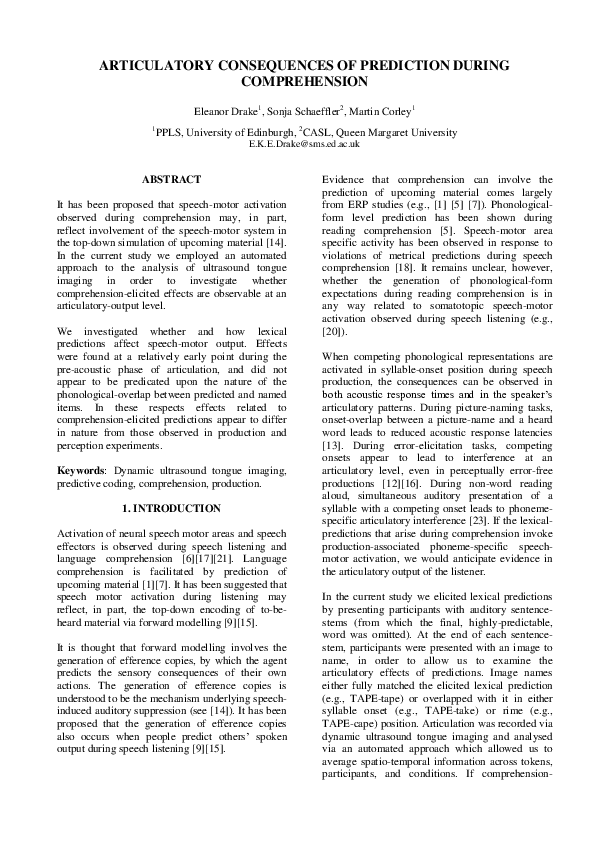 (PDF) Articulatory consequences of prediction during comprehension