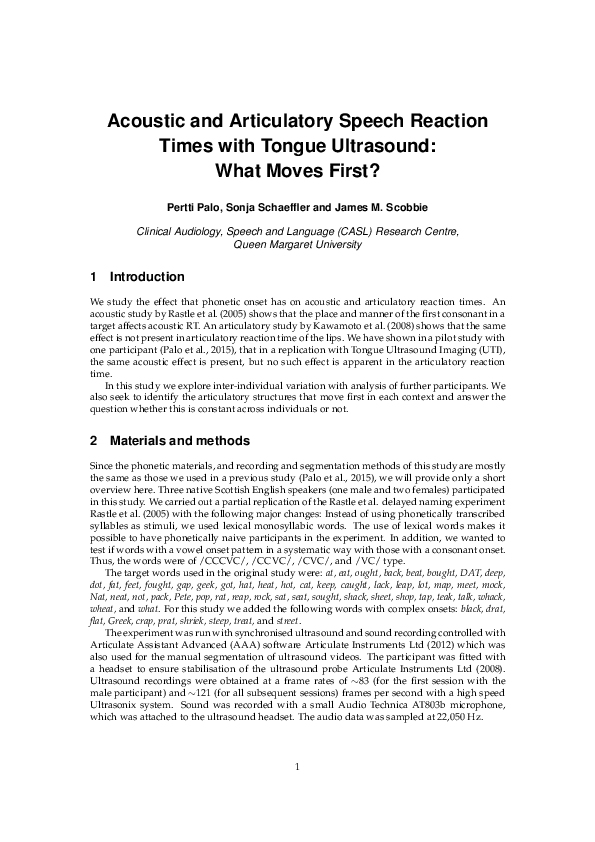 (PDF) Acoustic and Articulatory Speech Reaction Times with Tongue ...