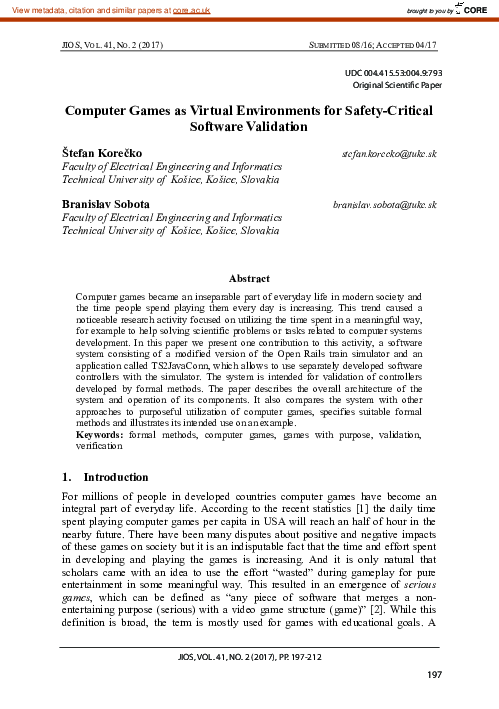 Pdf Computer Games As Virtual Environments For Safety Critical