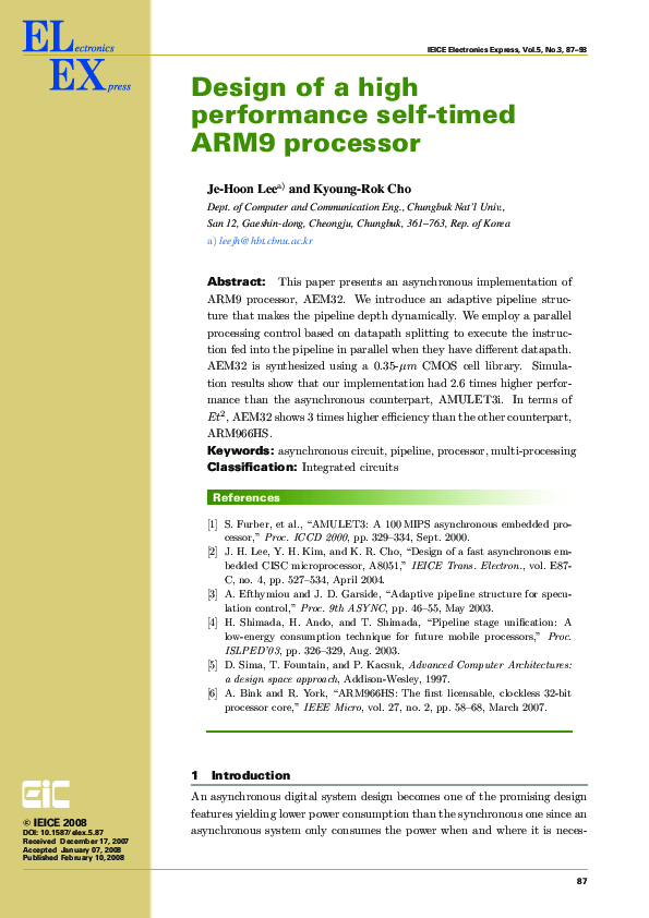 (PDF) Design of a high performance self-timed ARM9 processor