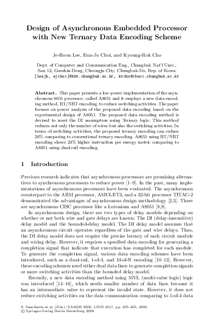 Pdf Design Of Asynchronous Embedded Processor With New Ternary Data