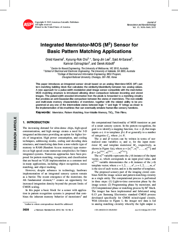 (PDF) Integrated Memristor-MOS (M2) Sensor for Basic Pattern Matching Applications