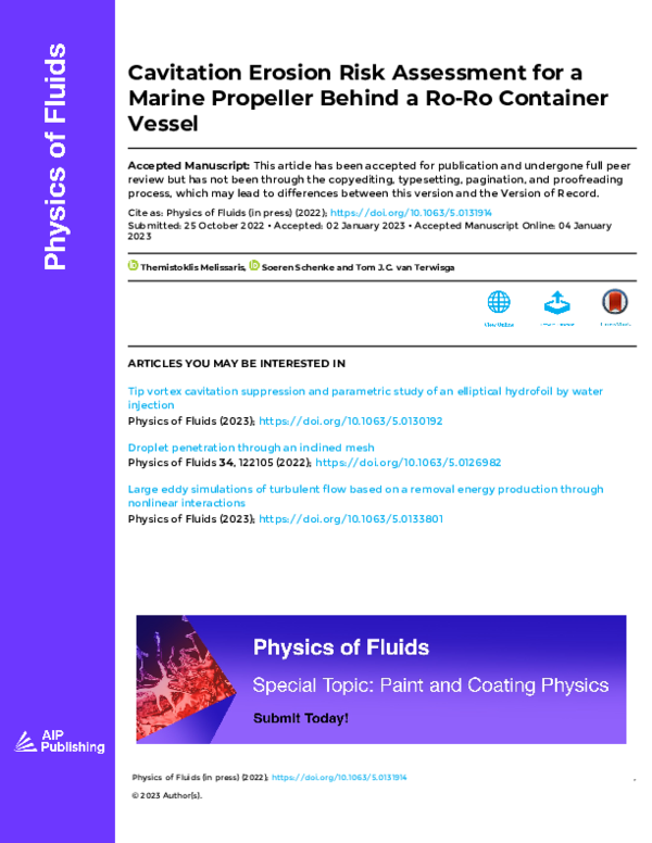 (PDF) Cavitation erosion risk assessment for a marine propeller behind ...