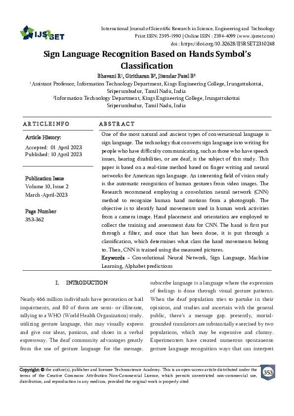 Pdf Sign Language Recognition Based On Hands Symbols Classification