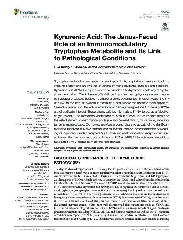 (PDF) Kynurenic Acid: The Janus-Faced Role of an Immunomodulatory Tryptophan Metabolite and Its ...